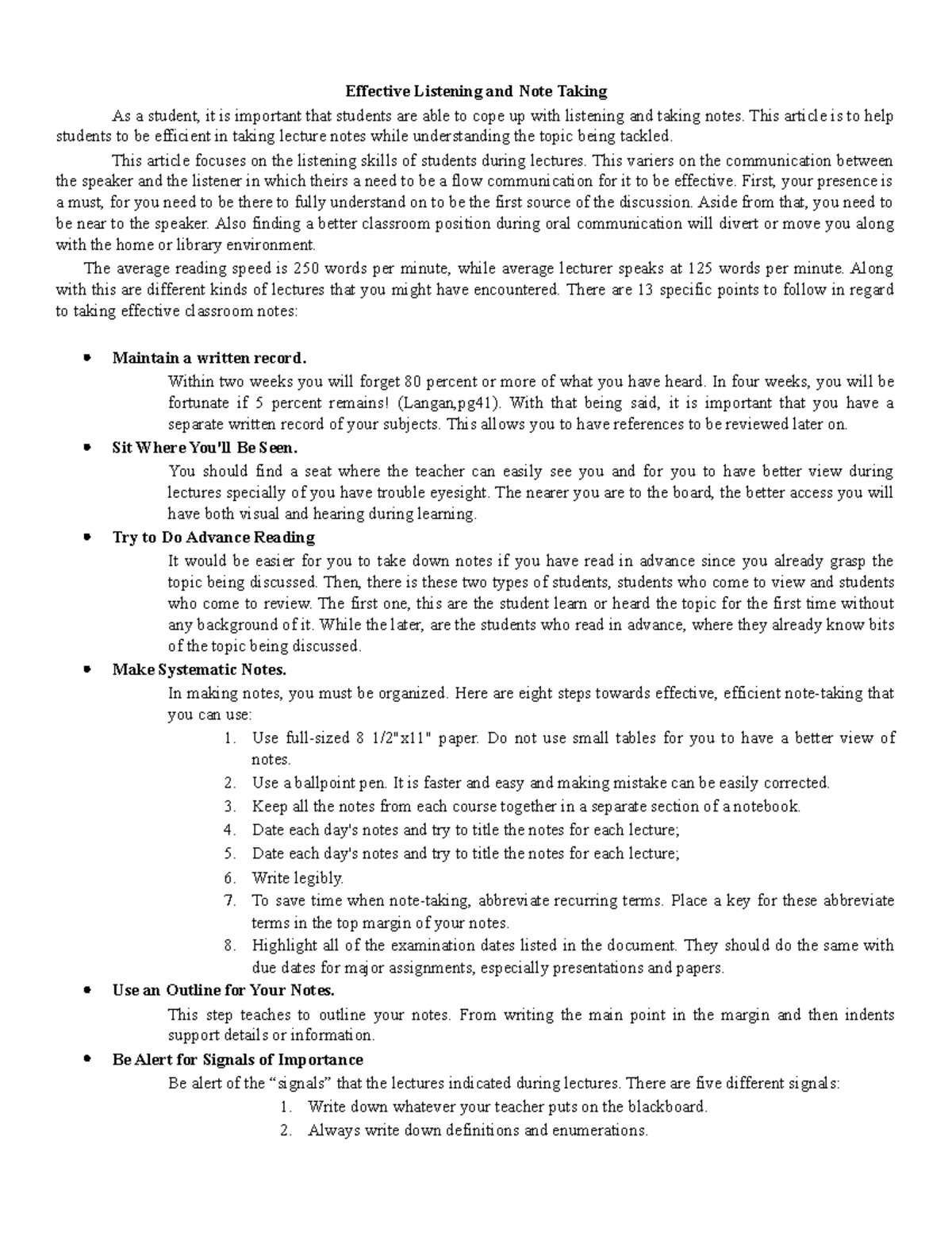 Effective Listening and Note Taking - This article is to help students ...