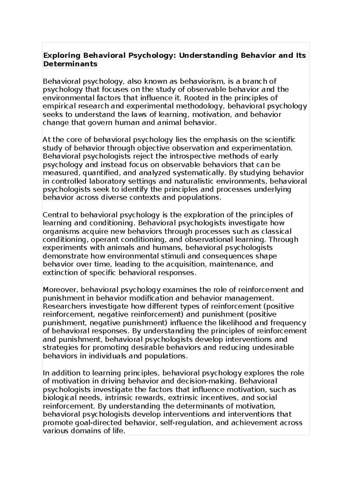 Introduction to behavioral psychology - Exploring Behavioral Psychology ...