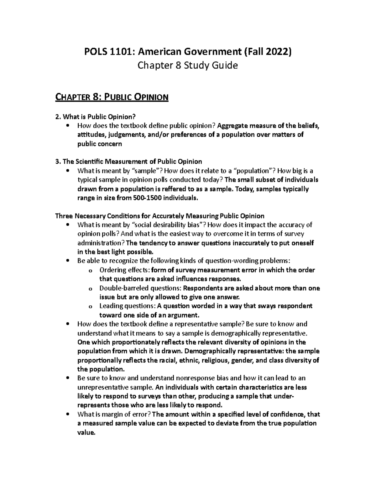 Study Guide Chapter 8 - POLS 1101: American Government (Fall 2022 ...