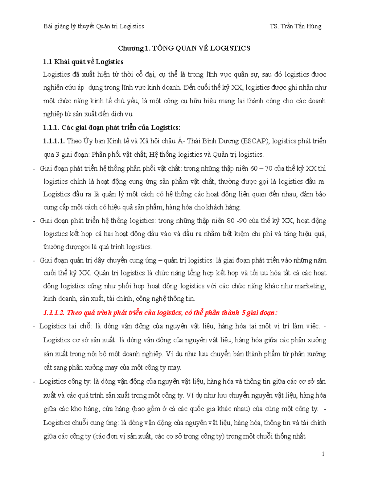 D19 bai giang LT QT Logistics - Chương 1. TỔNG QUAN VỀ LOGISTICS 1 Khái ...