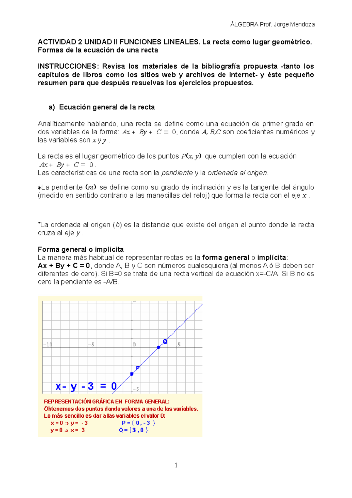 A2UII Funciones Lineales Ecuacion general de la recta - ACTIVIDAD 2 ...