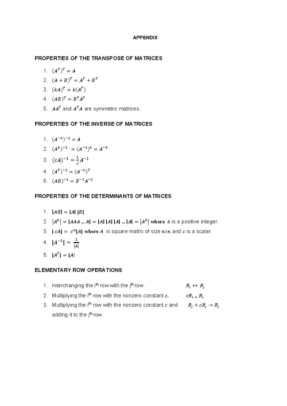 Appendix 1 (chapter 1-3) - APPENDIX PROPERTIES OF THE TRANSPOSE OF ...