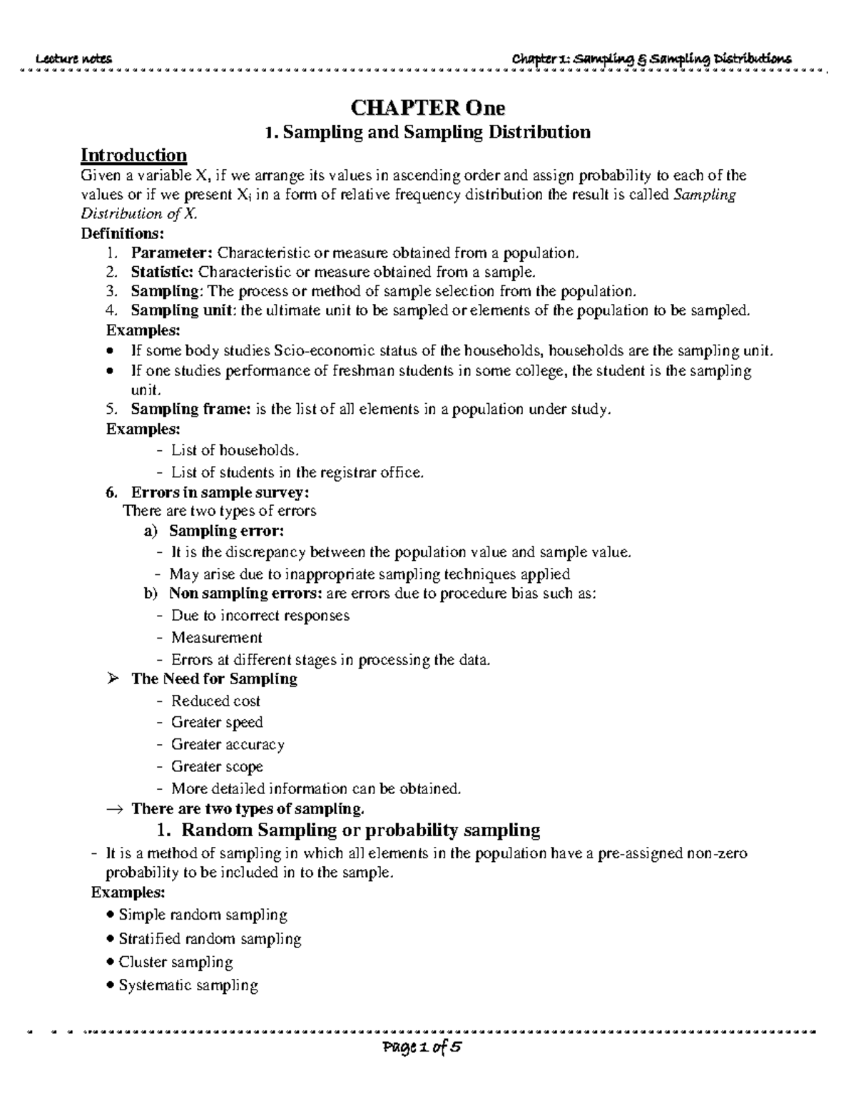 Chapter-1-Sampling & sampling Distributions - CCHHAAPPTTEERR OOnnee 1 ...