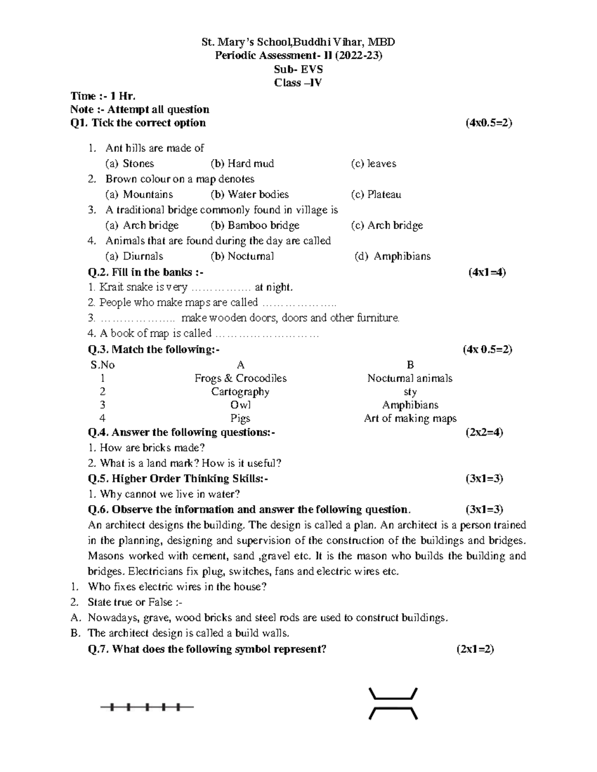 Class IV SUB EVS - sample paper - St. Mary’s School,Buddhi Vihar, MBD Periodic Assessment- II ...