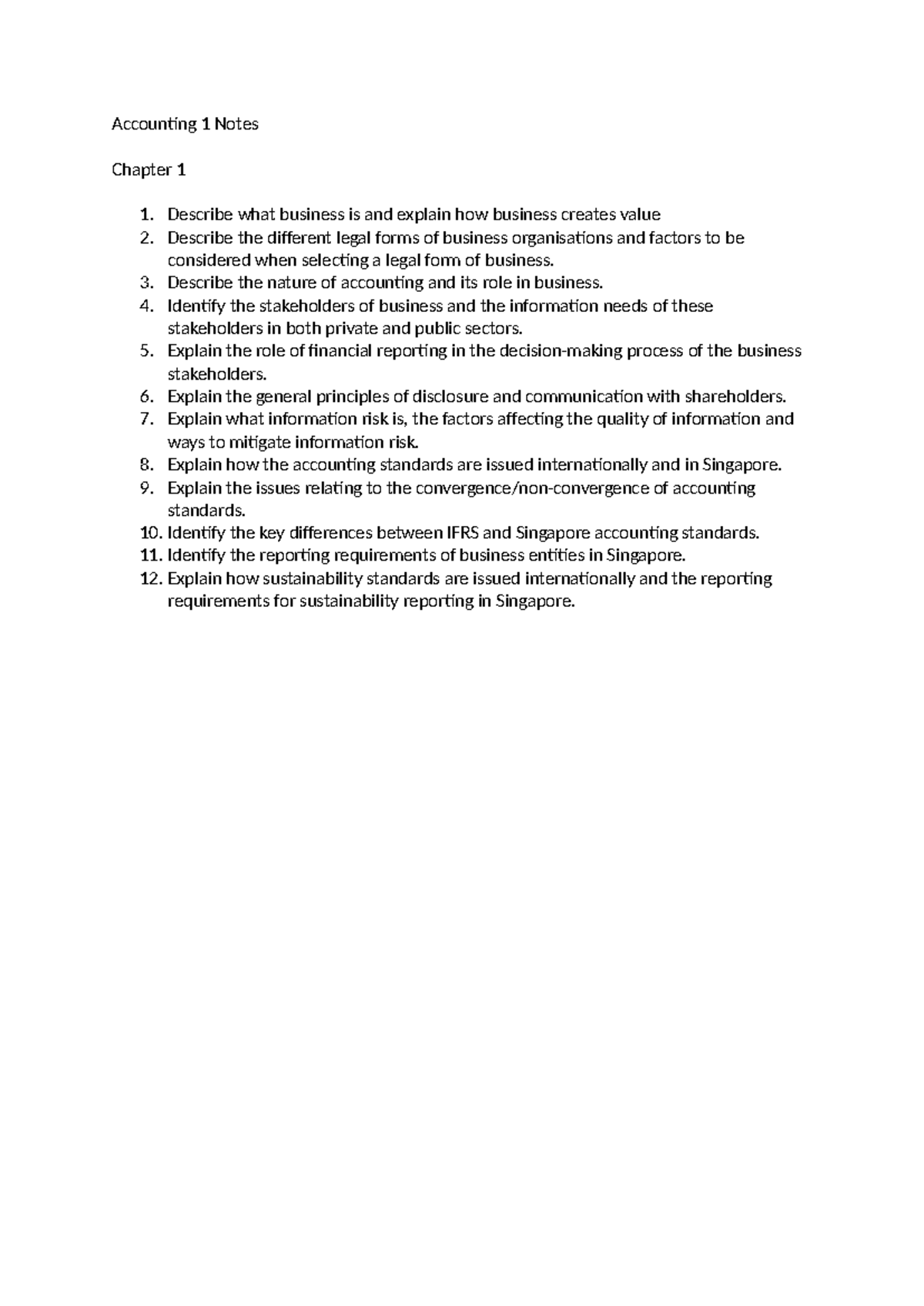 lesson 1 overview - Accounting 1 Notes Chapter 1 1. Describe what ...