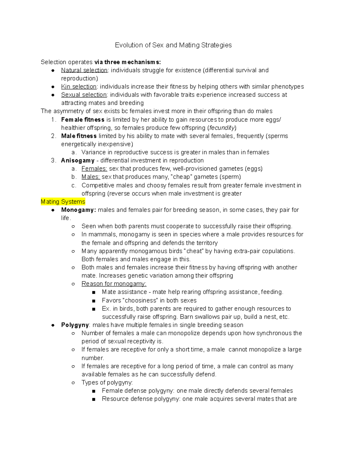 Bios 120 Evolution Of Sex And Mating Strategy Evolution Of Sex And