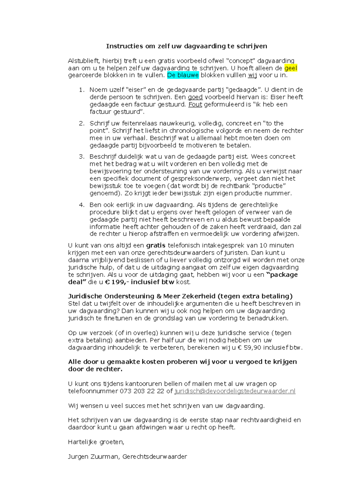 Gratis voorbeeld dagvaarding met instructies om zelf uw dagvaarding te ...
