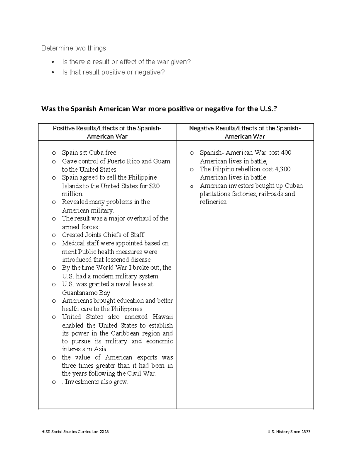 ACES GO Was War Postive or Negative - Determine two things: Is there a ...
