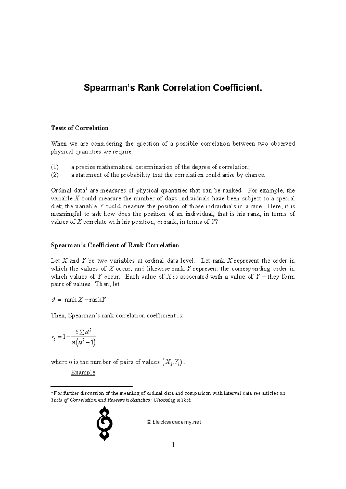Spearman Rank Correlation Coefficient - © blacksacademy Spearman’s Rank ...