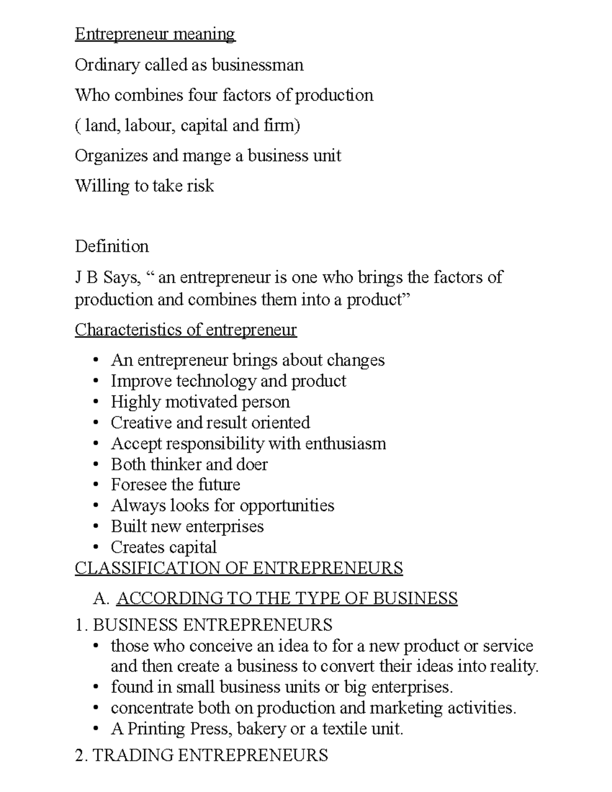 Ed module 1 - Entrepreneurship development notes - Entrepreneur meaning ...