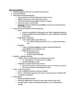 Risk Notes - Risk Notes Pure Risk - Uncertainty o Regarding events ...