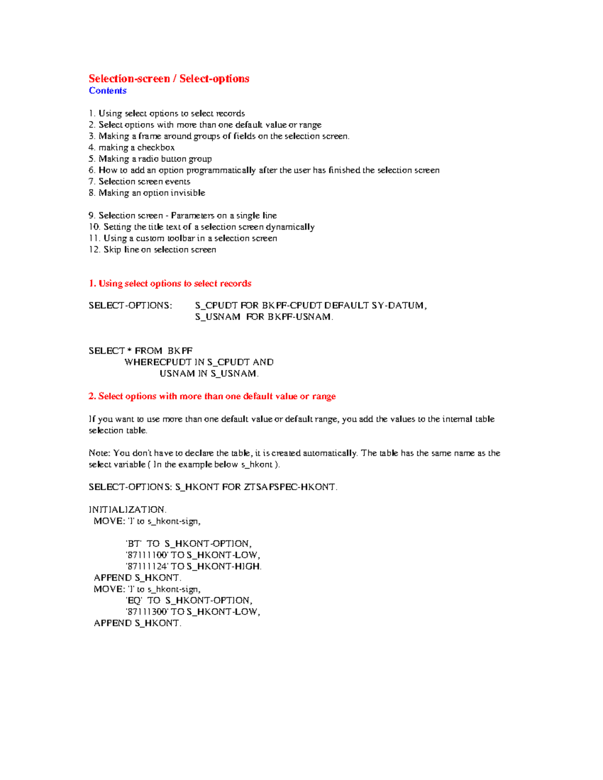 Selection Screen-Select Options - Selection-screen / Select-options ...