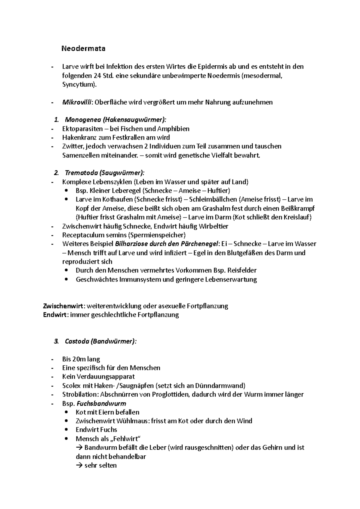 Neodermata - Neodermata Larve wirft bei Infektion des ersten Wirtes die ...