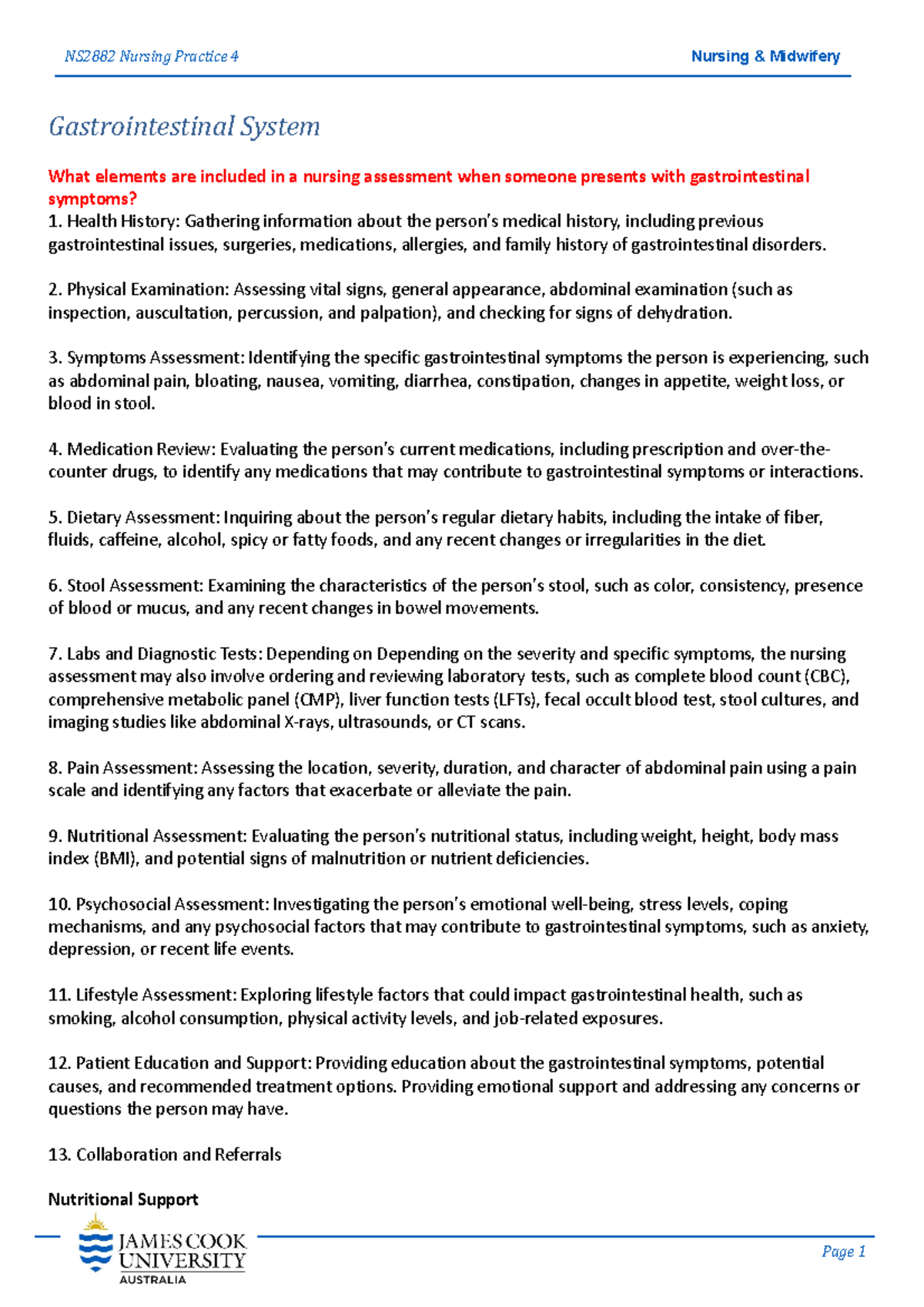 NS2882 GIT Review Exam Prep Worksheet - Gastrointestinal System What ...