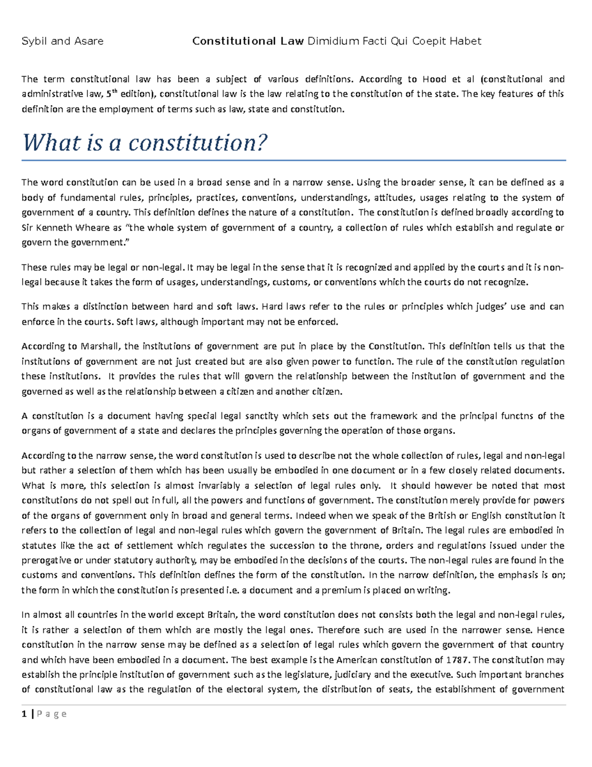 Const law notes - The term constitutional law has been a subject of ...