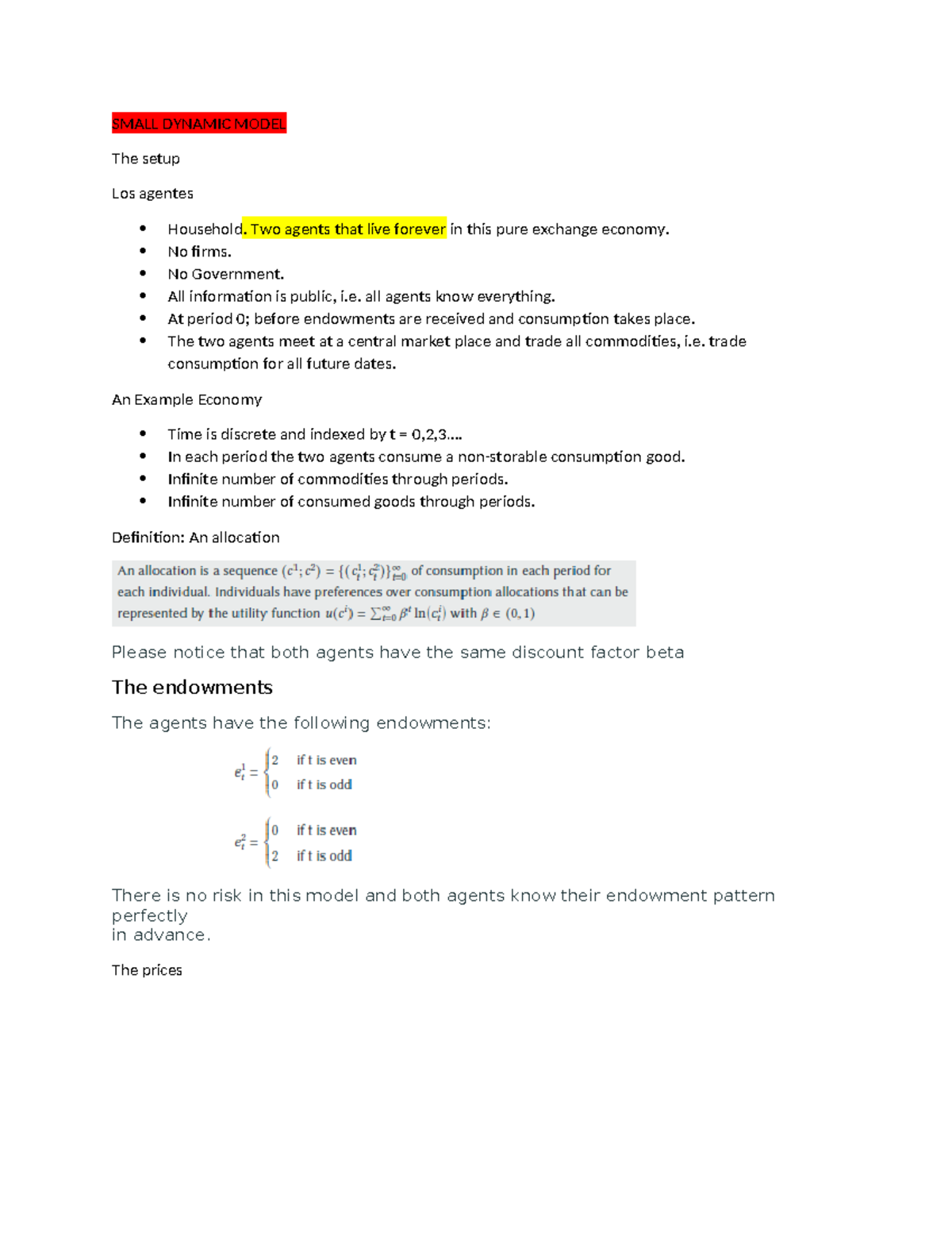 Small Dynamic Model - hjnf - SMALL DYNAMIC MODEL The setup Los agentes ...