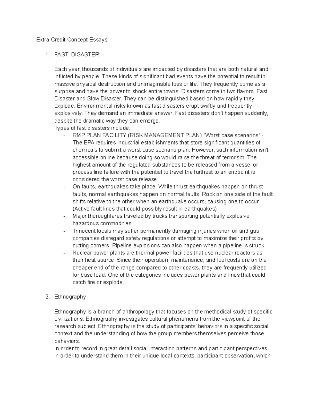 Extra Credit Concept Essays - Extra Credit Concept Essays: FAST ...