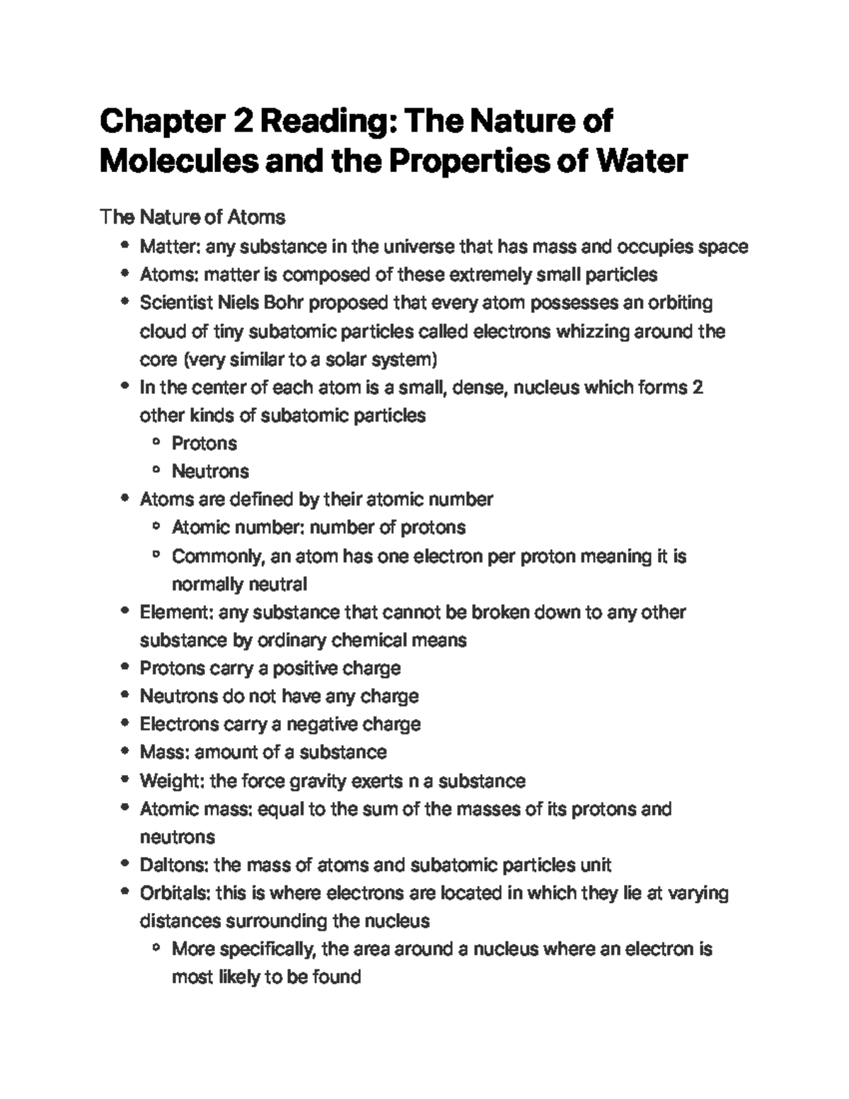 Chapter 2 Reading The Nature of Molecules and the Properties of Water ...
