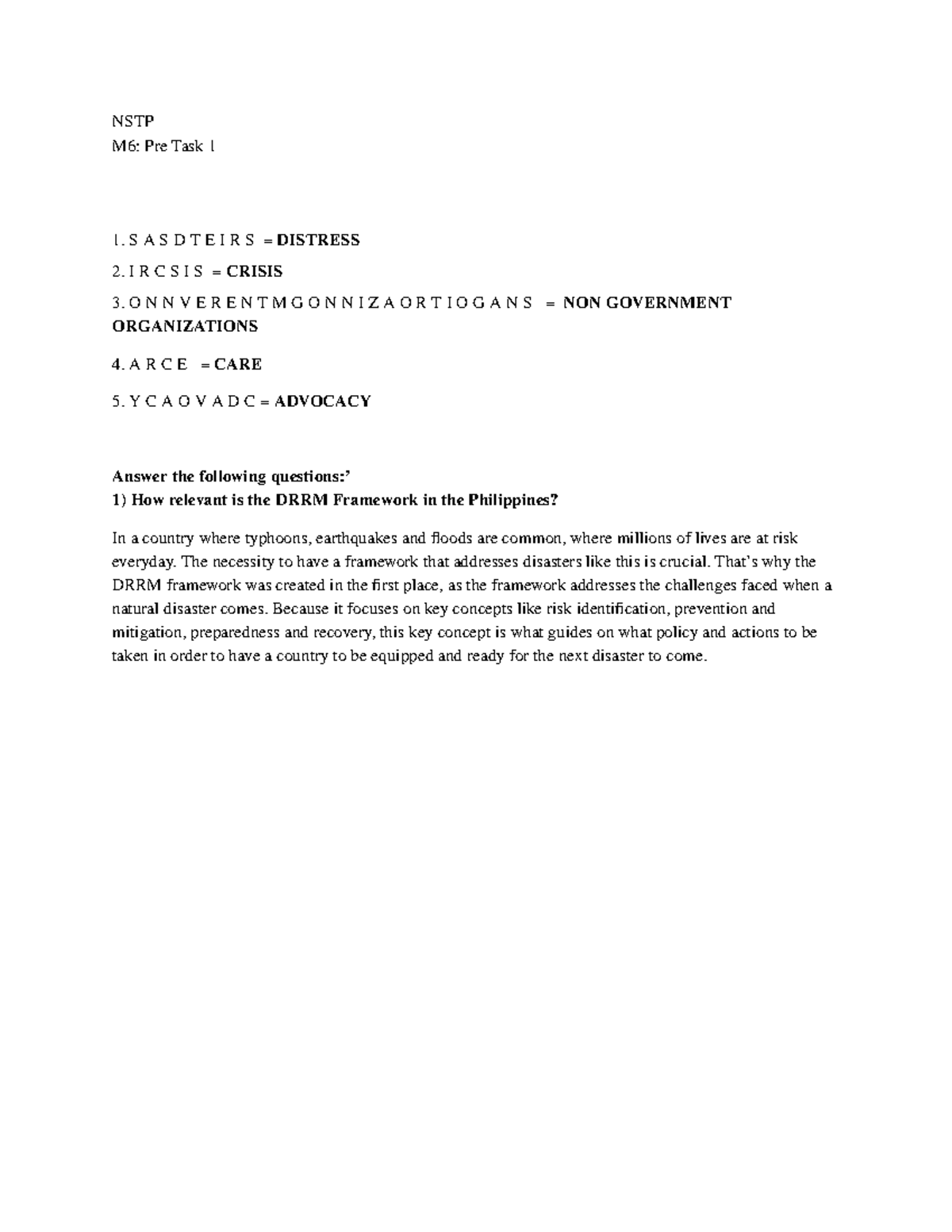 NSTP M6 Pre Task 1 - NSTP MODULE 6 PRE TASK JUMBLED LETTERS - NSTP M6 ...