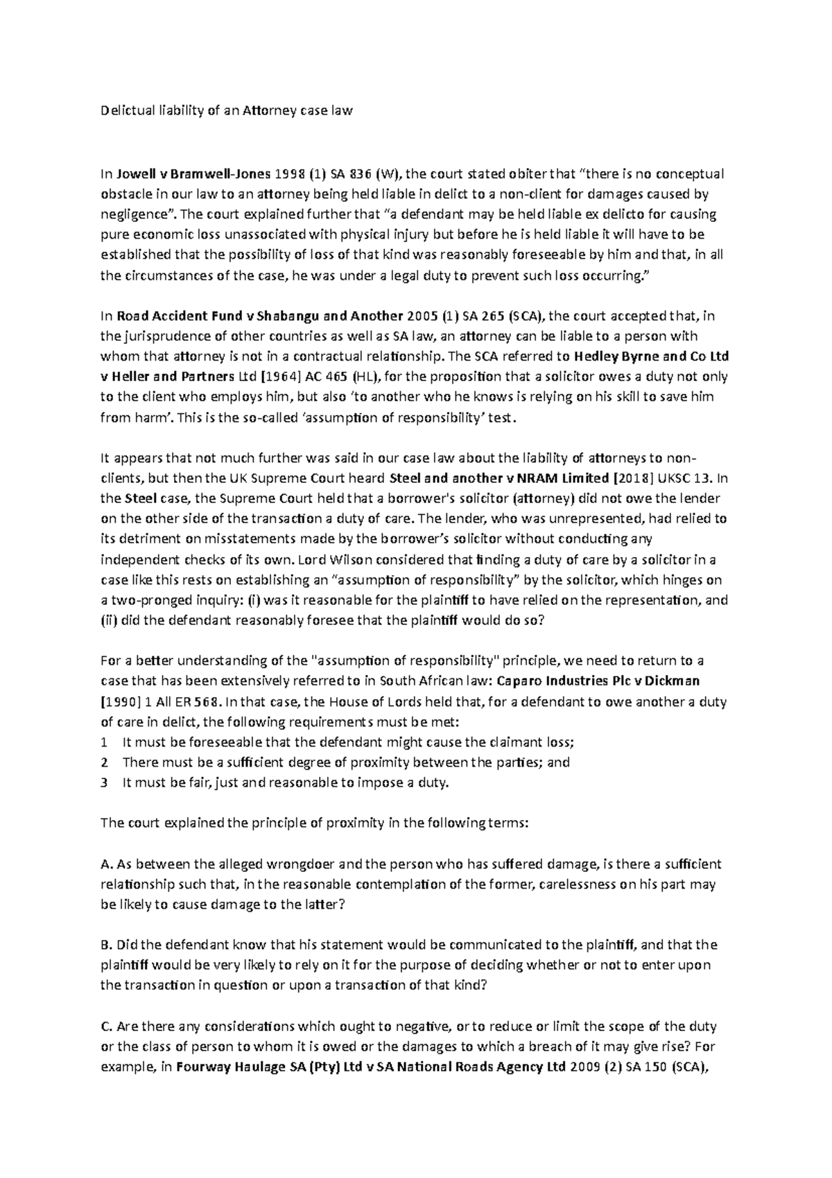 Delictual liability of an Attorney case law - The court explained ...