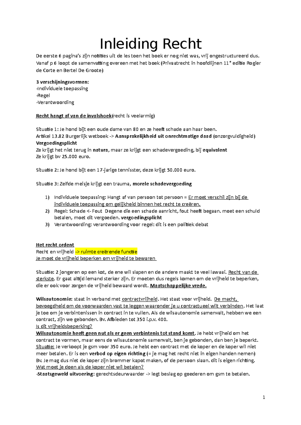Samenvatting Inleiding tot het recht college - Inleiding Recht De ...
