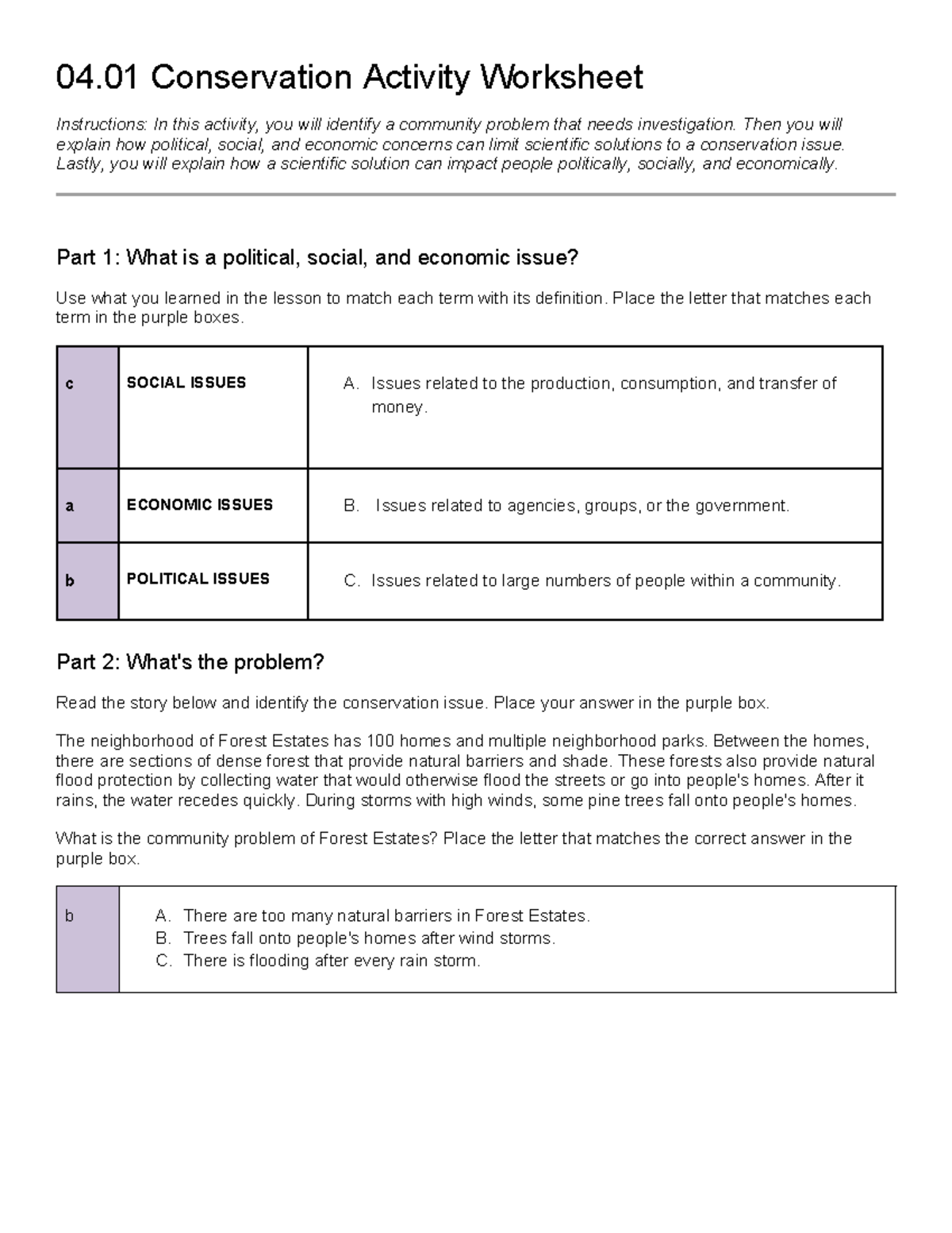 Conservation activity worksheet - 04 Conservation Activity Worksheet ...