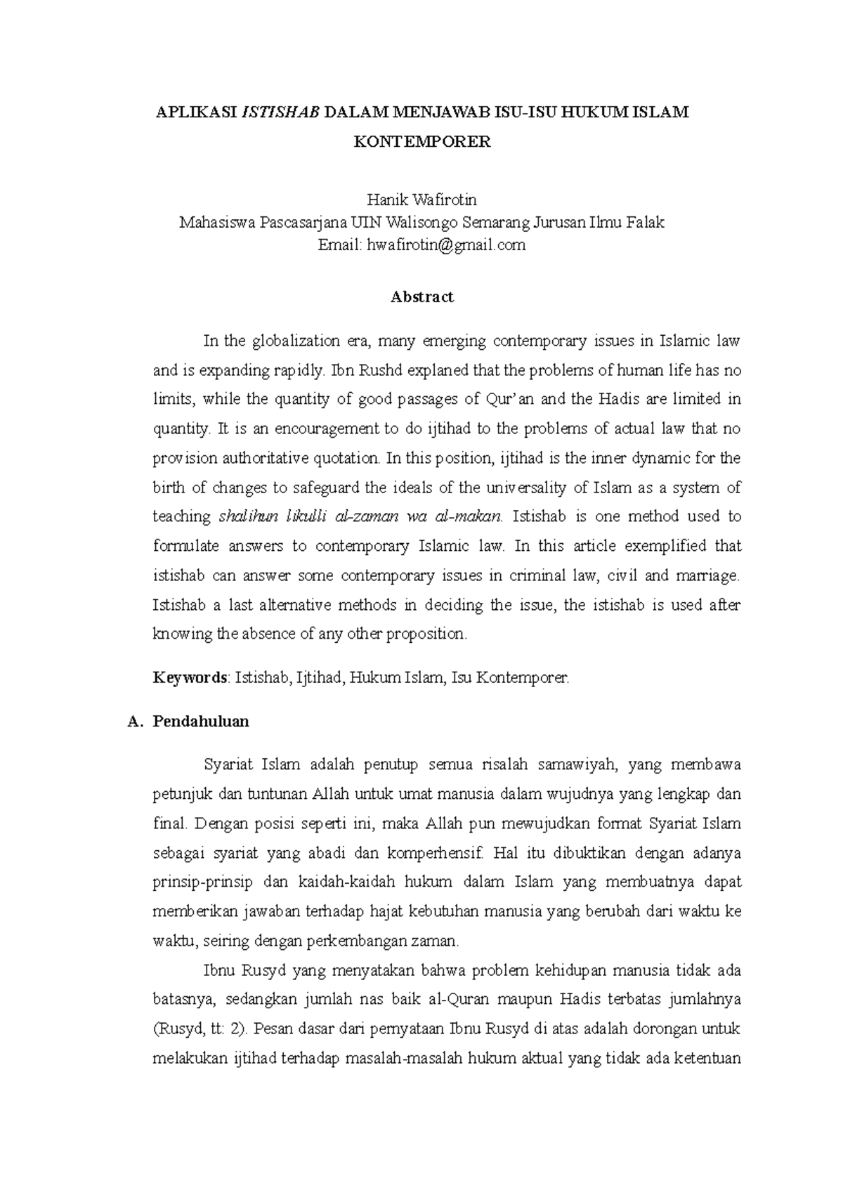 Aplikasi Istishab Dalam Menjawab ISU ISU - APLIKASI ISTISHAB DALAM ...