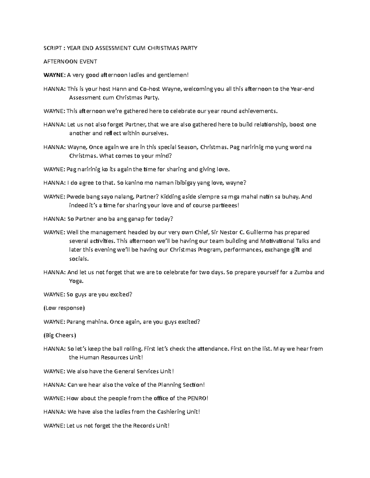Chrismast program Script - SCRIPT : YEAR END ASSESSMENT CUM CHRISTMAS ...