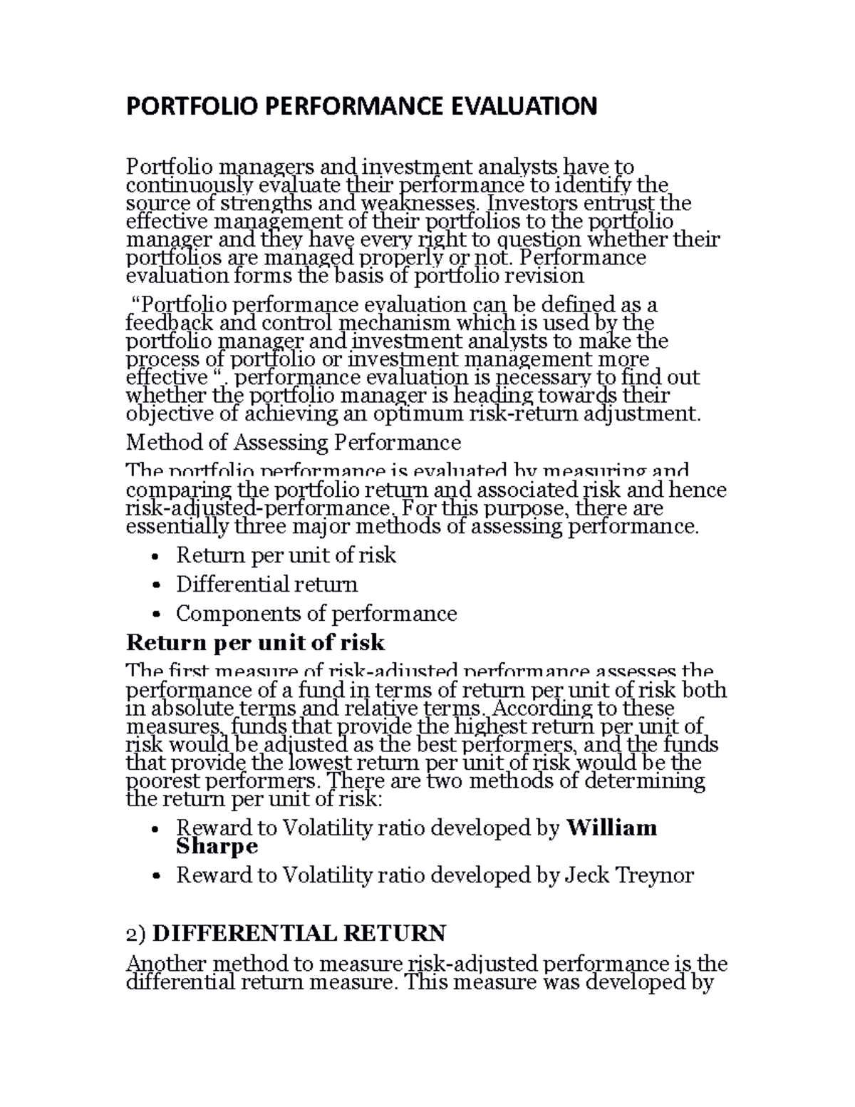 Portfolio performance evaluation - PORTFOLIO PERFORMANCE EVALUATION ...