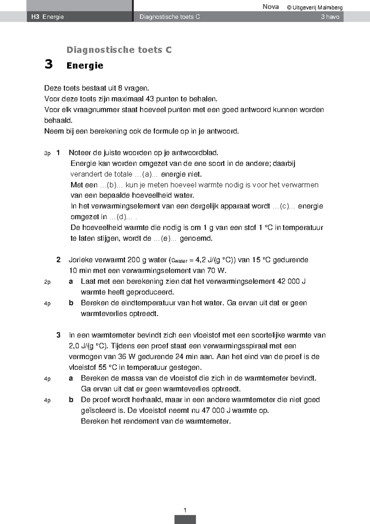 Nova NA 3 havo H3 DT-C - Nova © Uitgeverij Malmberg H 3 Energie ...