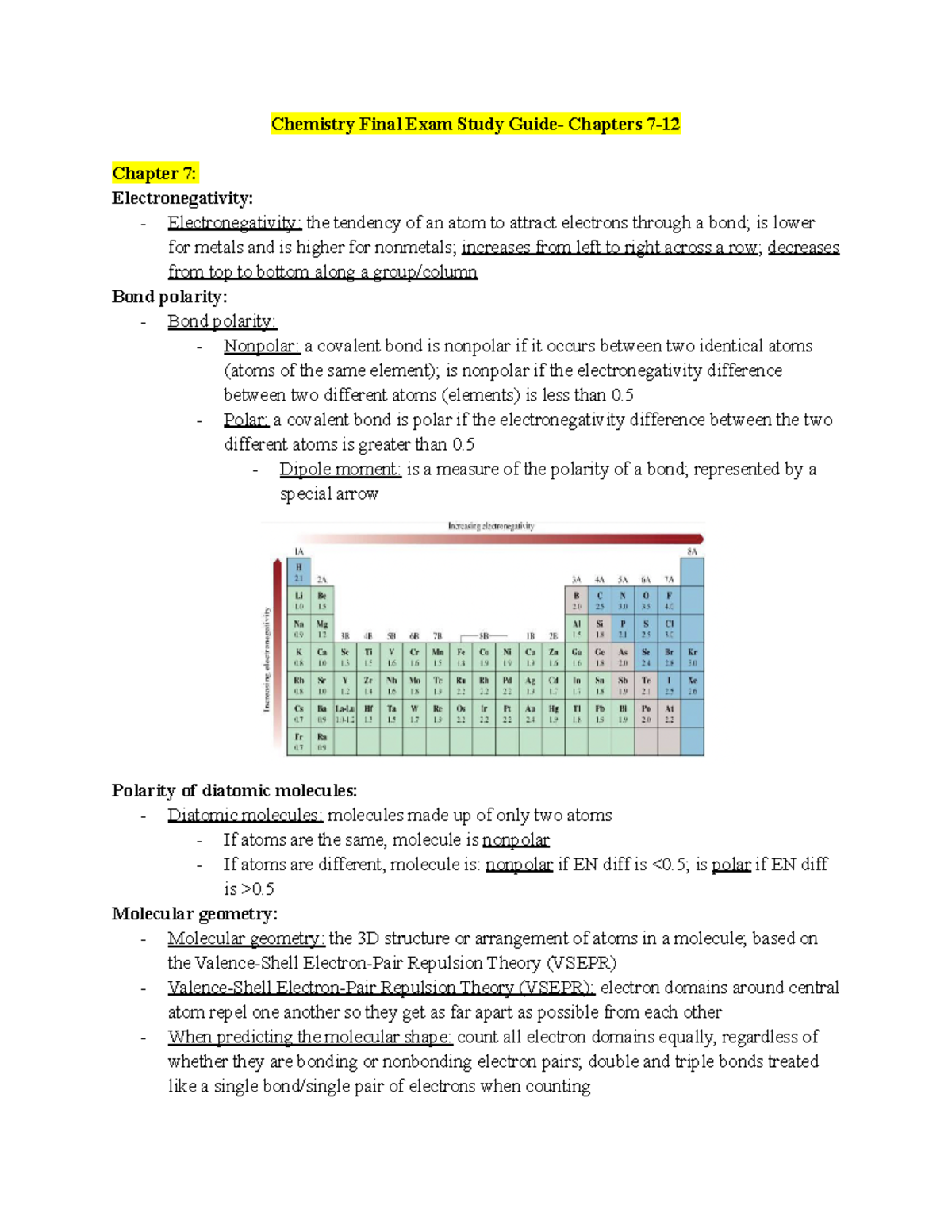 General Chemistry Chapters 6-12 Notes - Chemistry Final Exam Study ...