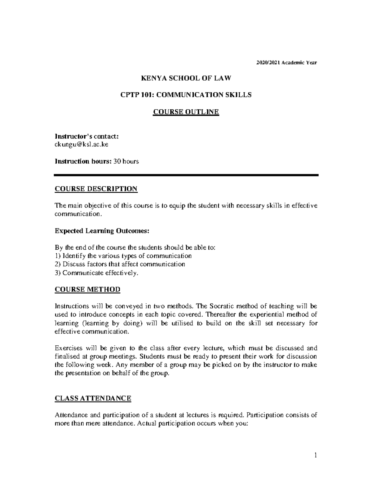 Communication Skills (Course Outline-2021) - 1 2020/2021 Academic Year ...