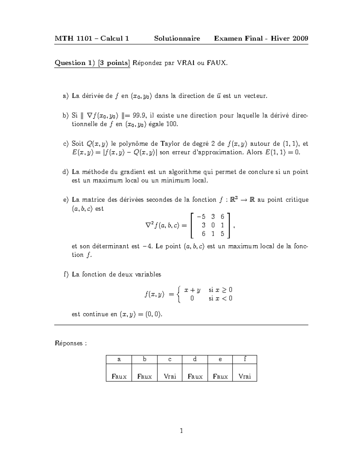 MTH1101 Final 1 H2009 QS - MTH 1101 – Calcul 1 Solutionnaire Examen ...