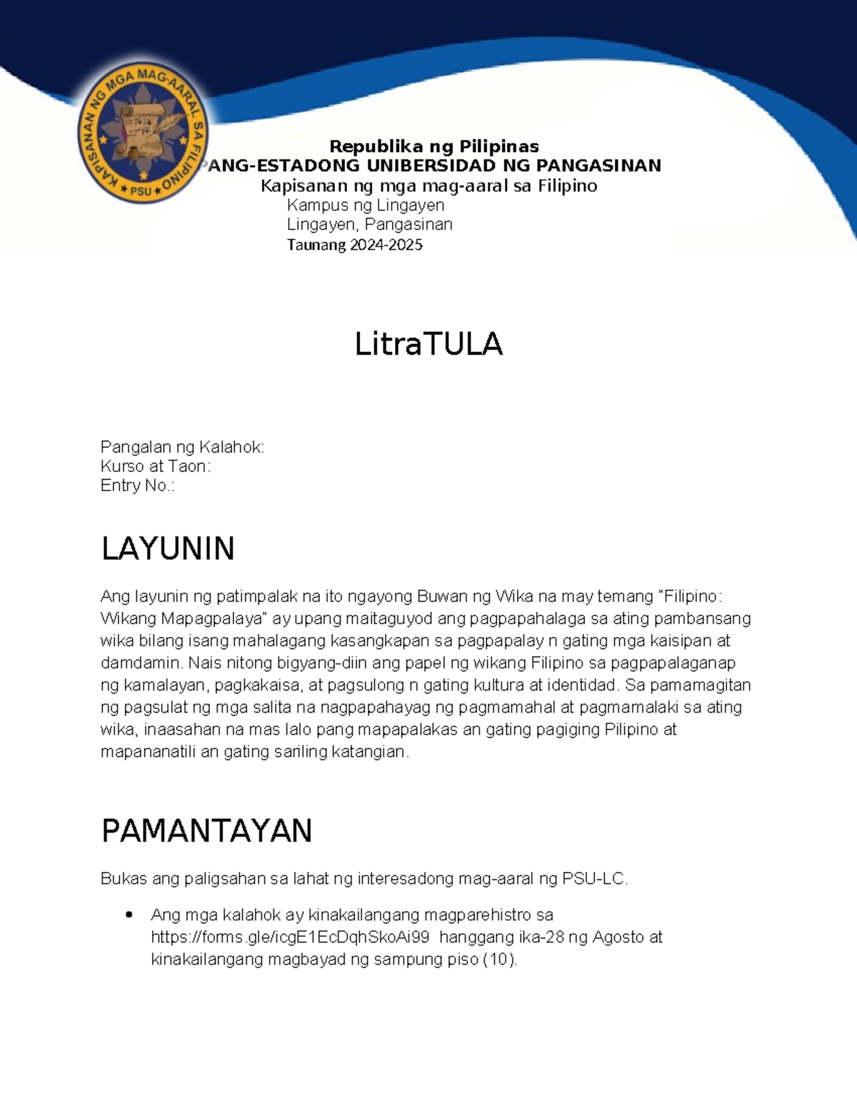 Format NG TULA & Pamantayan SA Paghatol - Pilipinas Republika ng ...