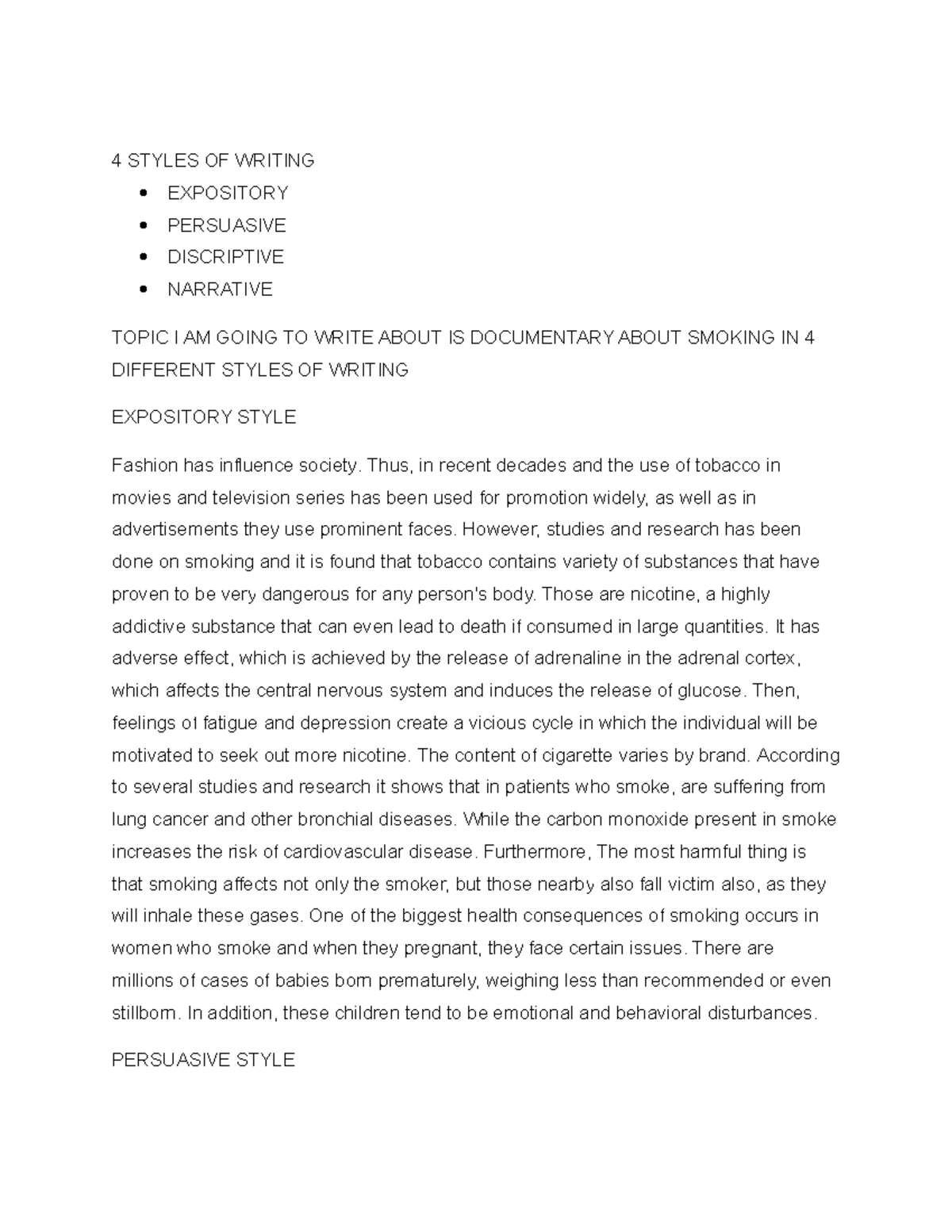 4 Styles OF Writing - notes - 4 STYLES OF WRITING EXPOSITORY PERSUASIVE ...