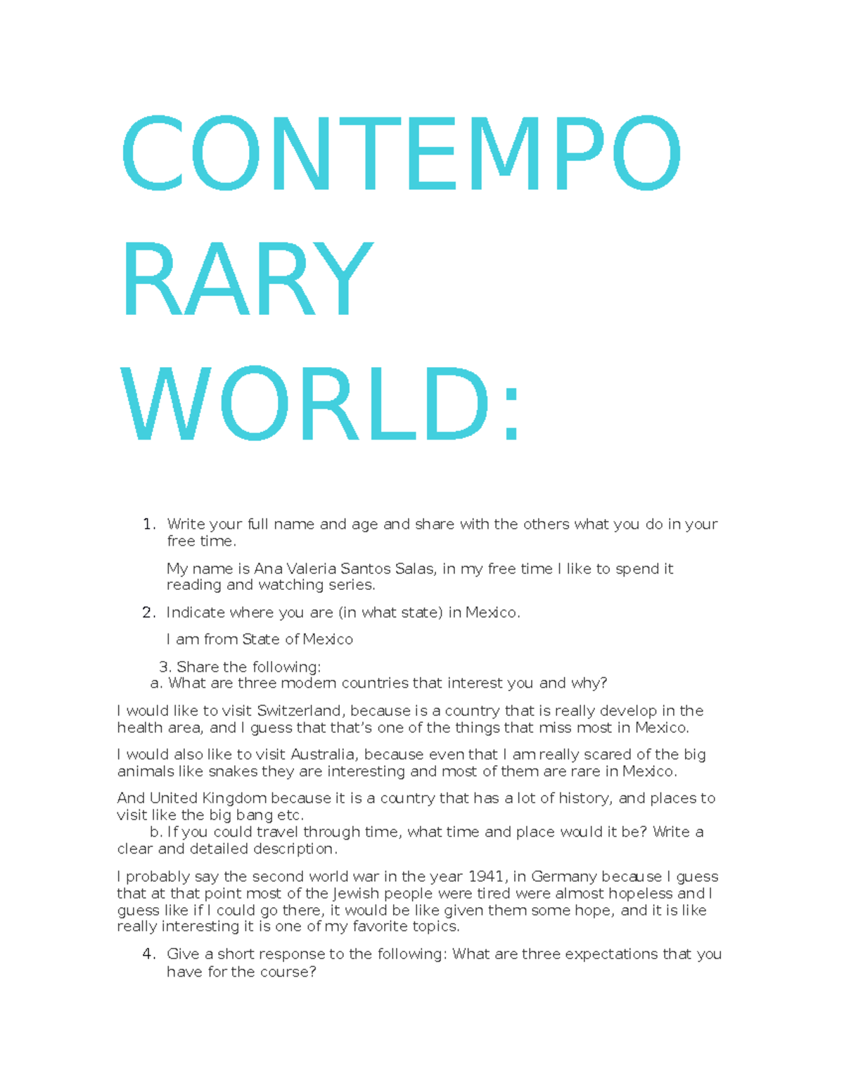 Contemporary World-activity 1 - contemporary world - TecMilenio - Studocu