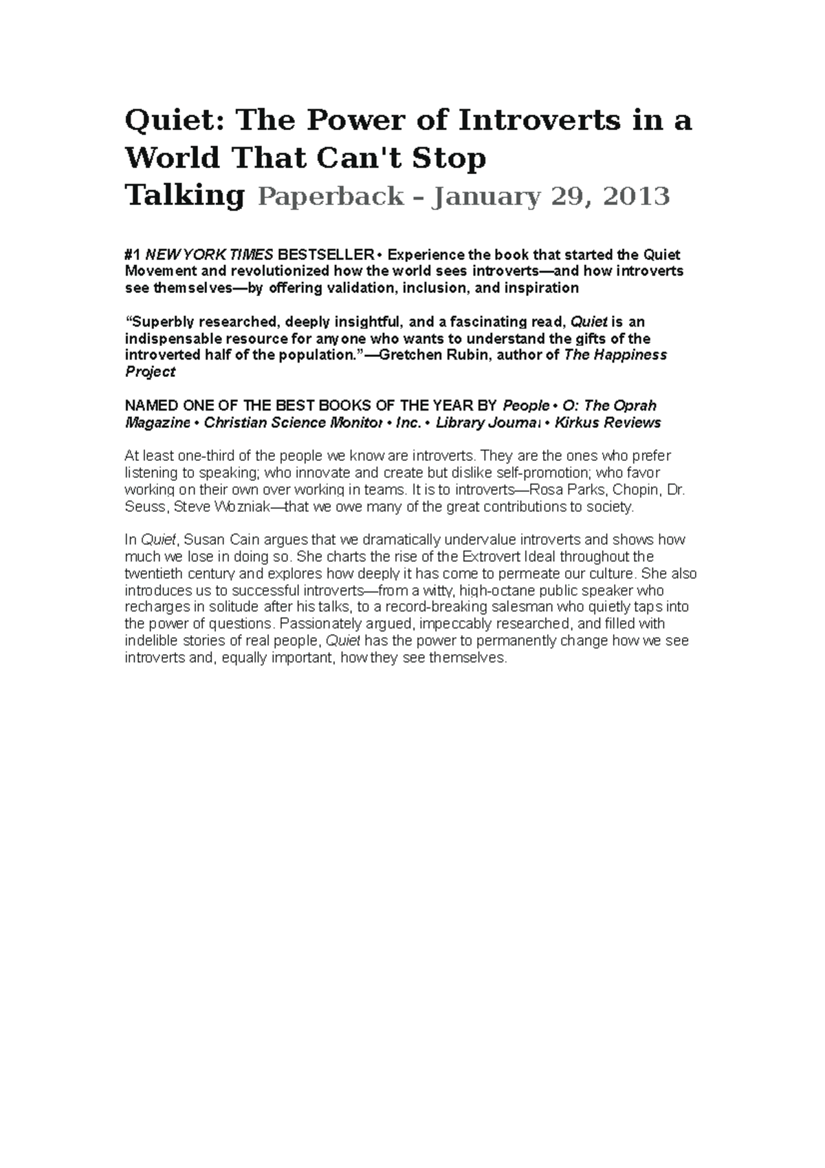 Quiet - Amazon - Quiet: The Power of Introverts in a World That Can't ...