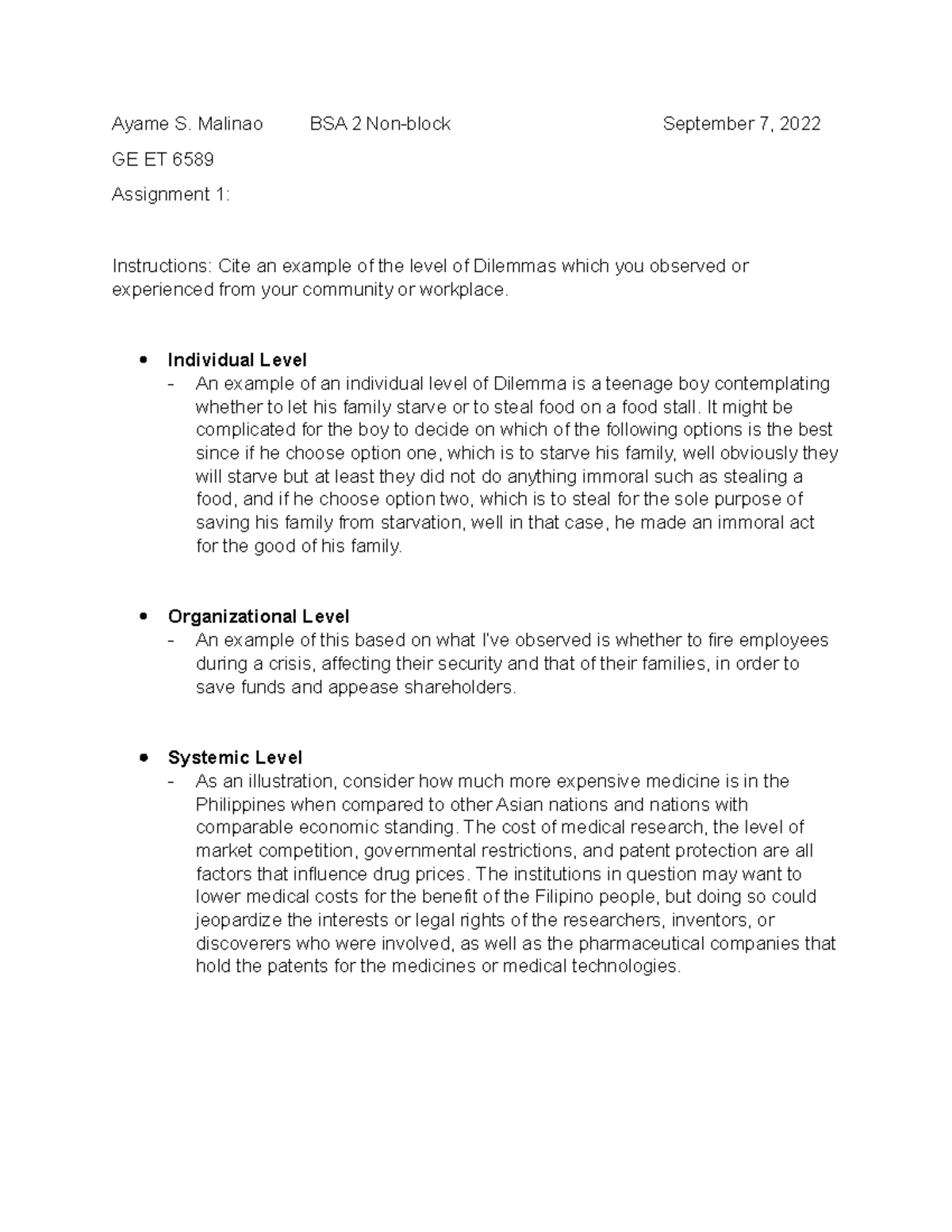 Malinao, Ayame S. BSA 2 Lesson 2 Assignment - Ayame S. Malinao BSA 2 ...