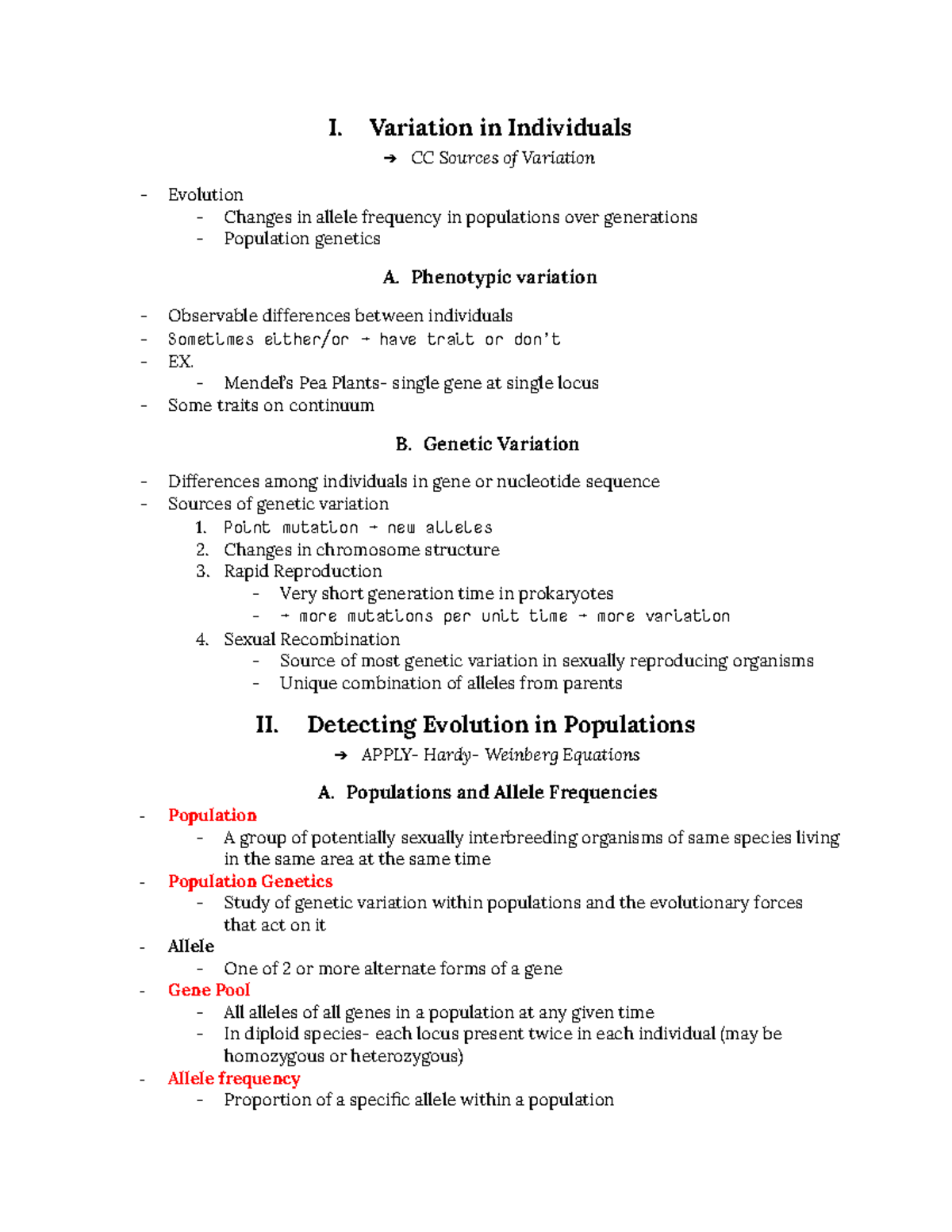 Population Genetics - I. Variation in Individuals CC Sources of ...