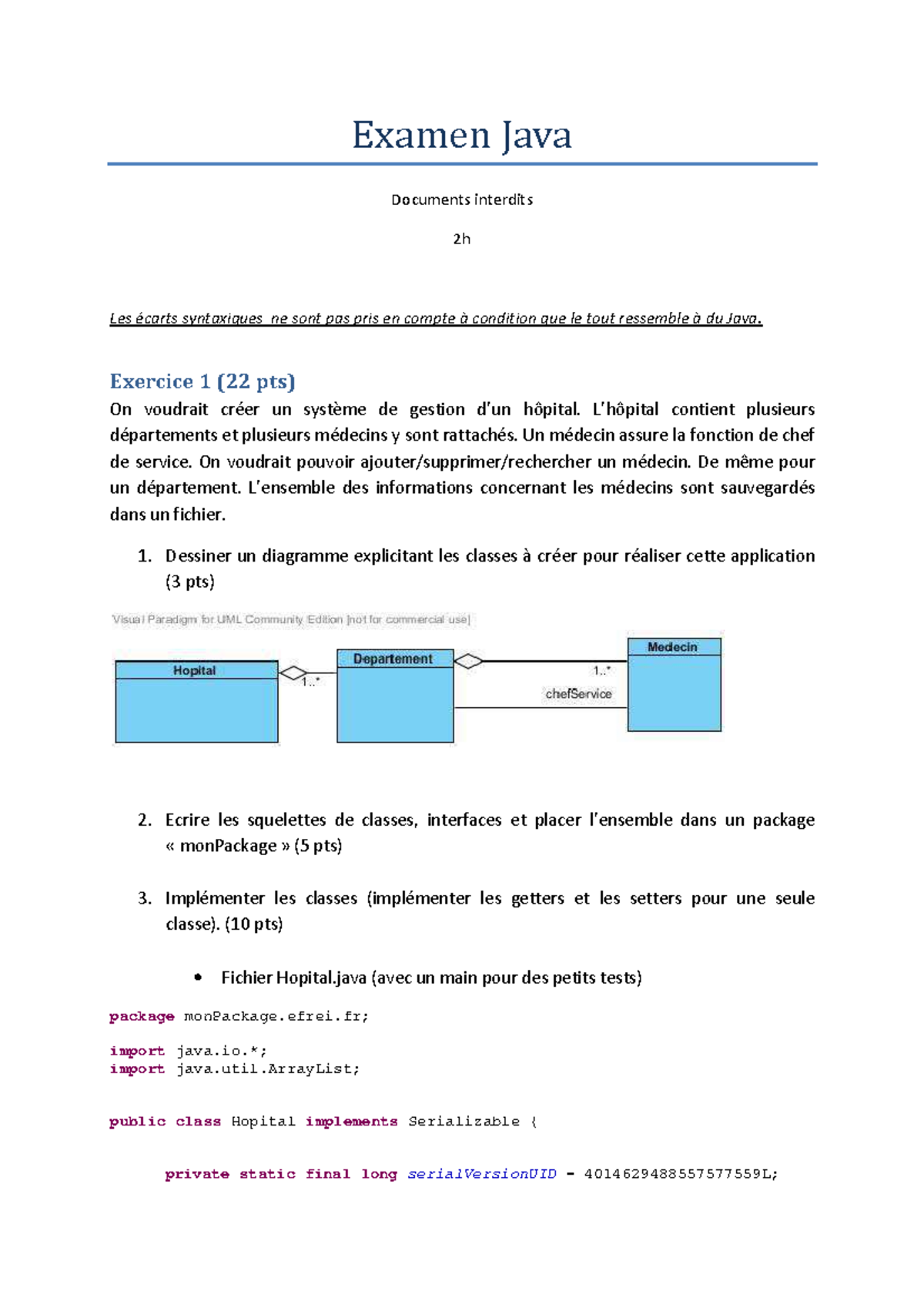 correction Devoir E Java - Examen Java Documents interdits 2h Les écarts syntaxiques ne sont pas ...