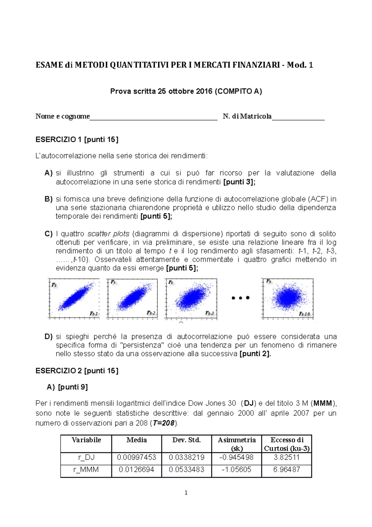 Soluzione MQMF 25 ott 2016 A e B - ESAME di METODI QUANTITATIVI PER I ...