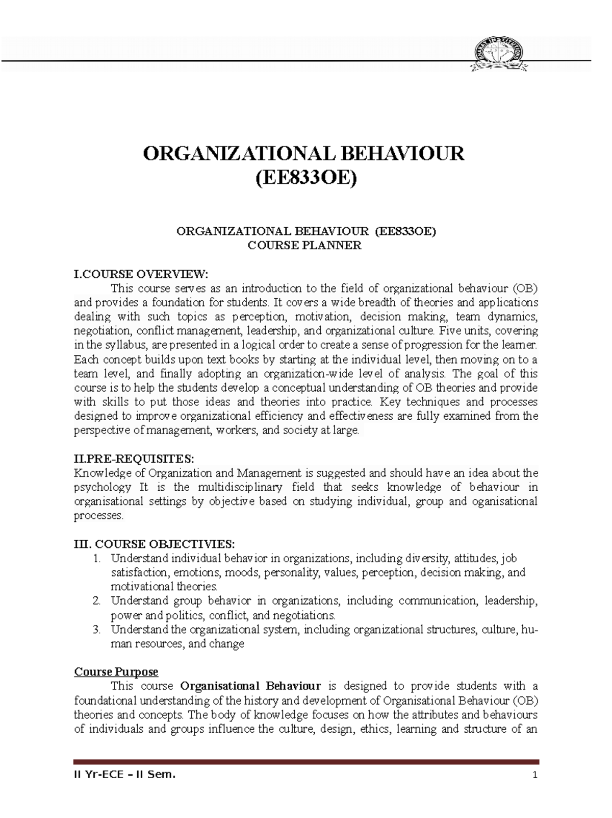 ECE Handbook Final-OB - Lecture notes 40 - ORGANIZATIONAL BEHAVIOUR ...