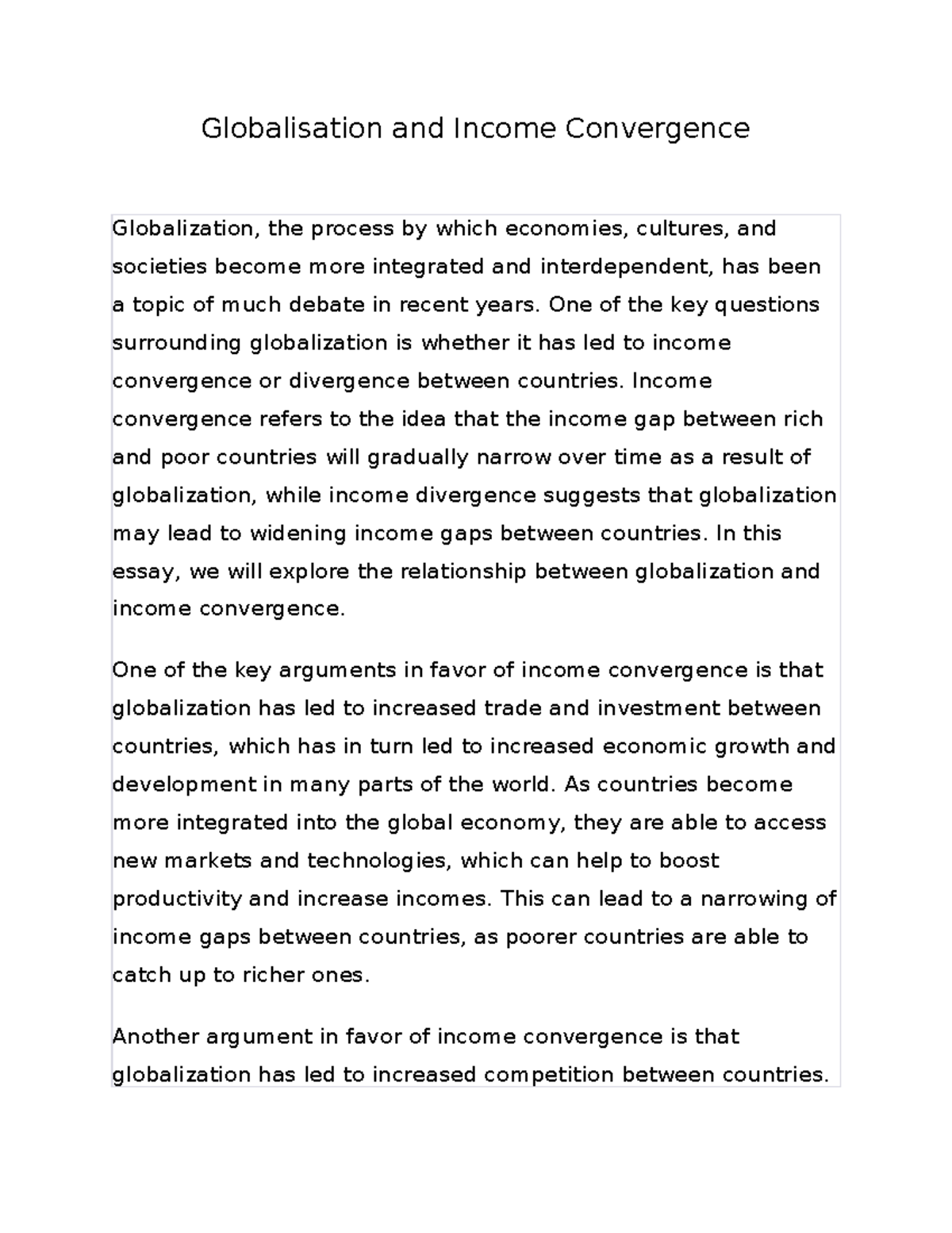 Globalisation and Income Convergence - Globalisation and Income ...