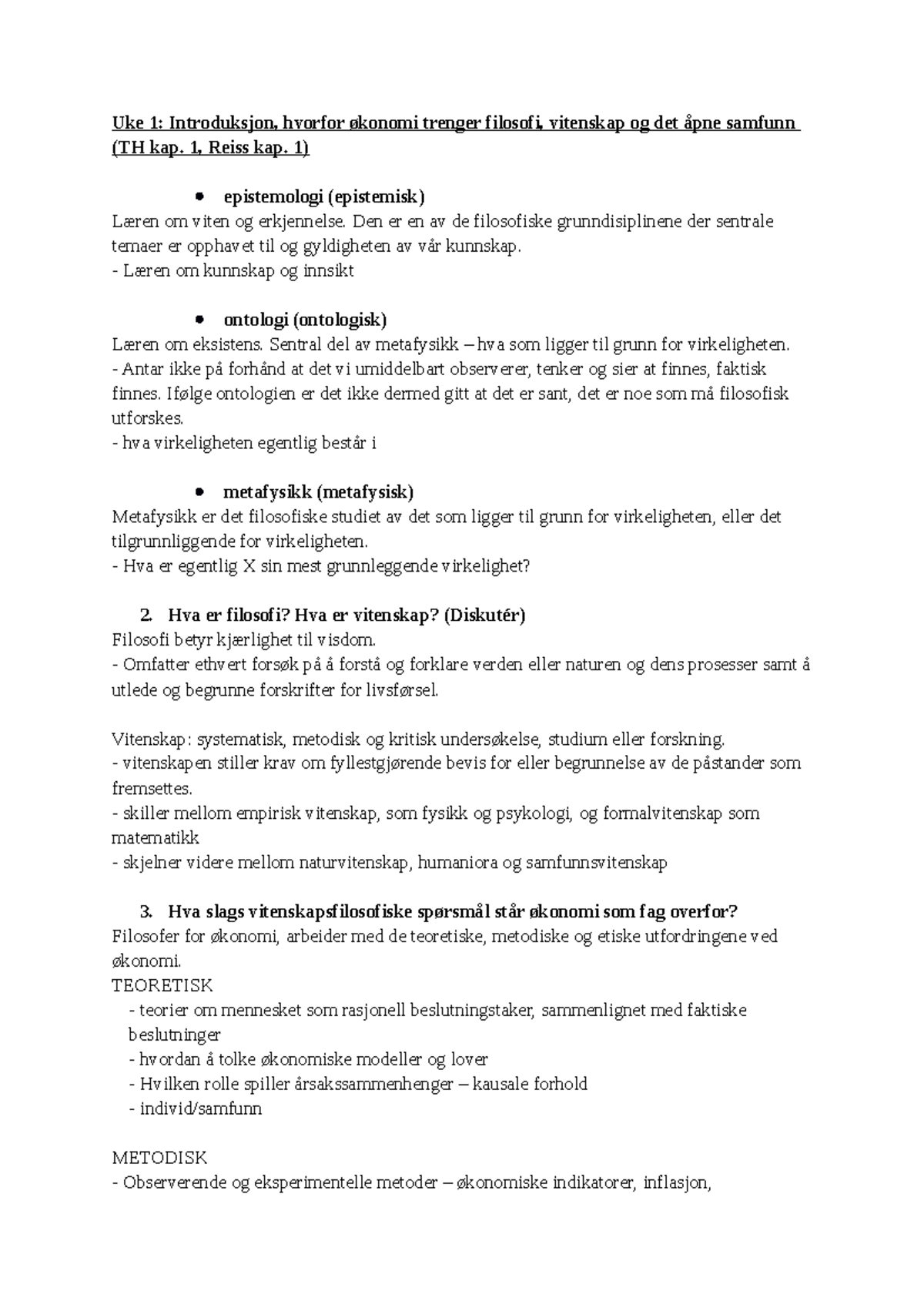 Studiesp rsm l - Uke 1: Introduksjon, hvorfor økonomi trenger filosofi, vitenskap og det åpne ...