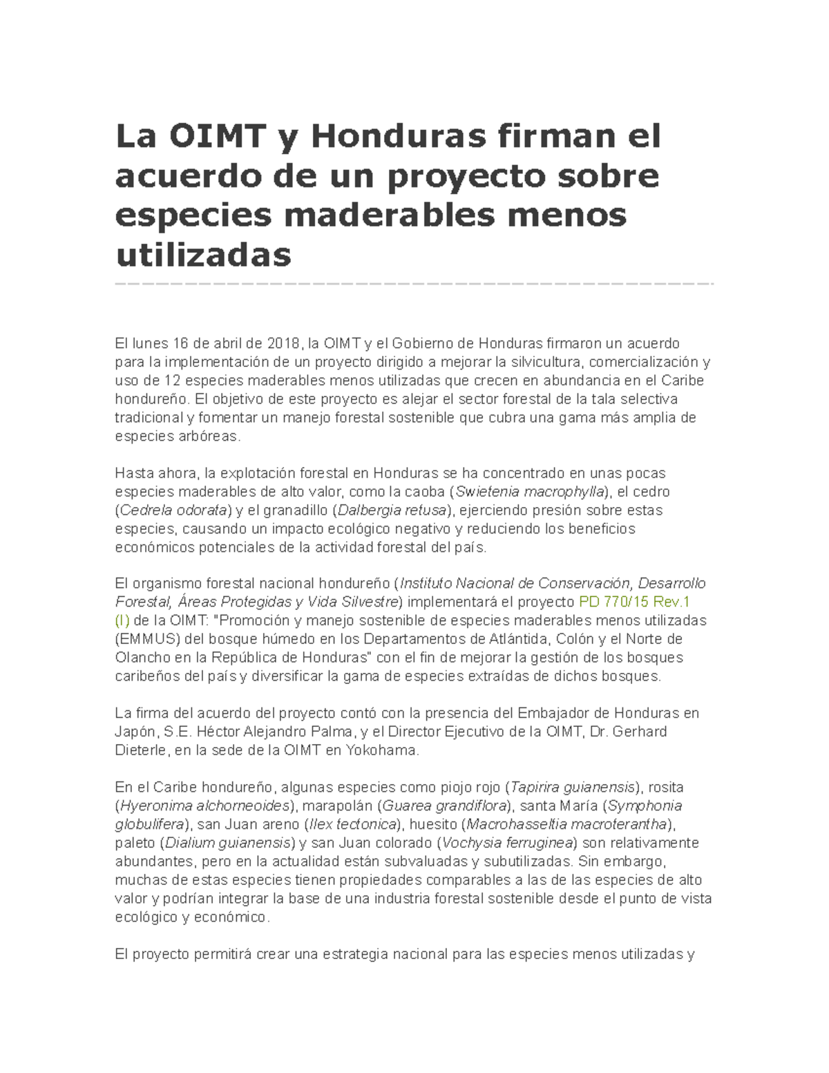 La OIMT - MLKML.M . - La OIMT y Honduras firman el acuerdo de un ...