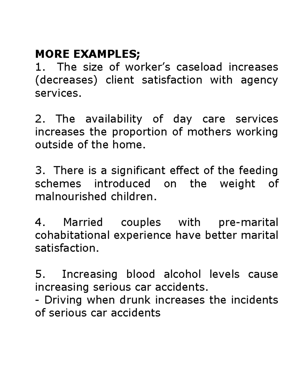 Hypothesis-MORE Sample - MORE EXAMPLES; The size of worker’s caseload ...