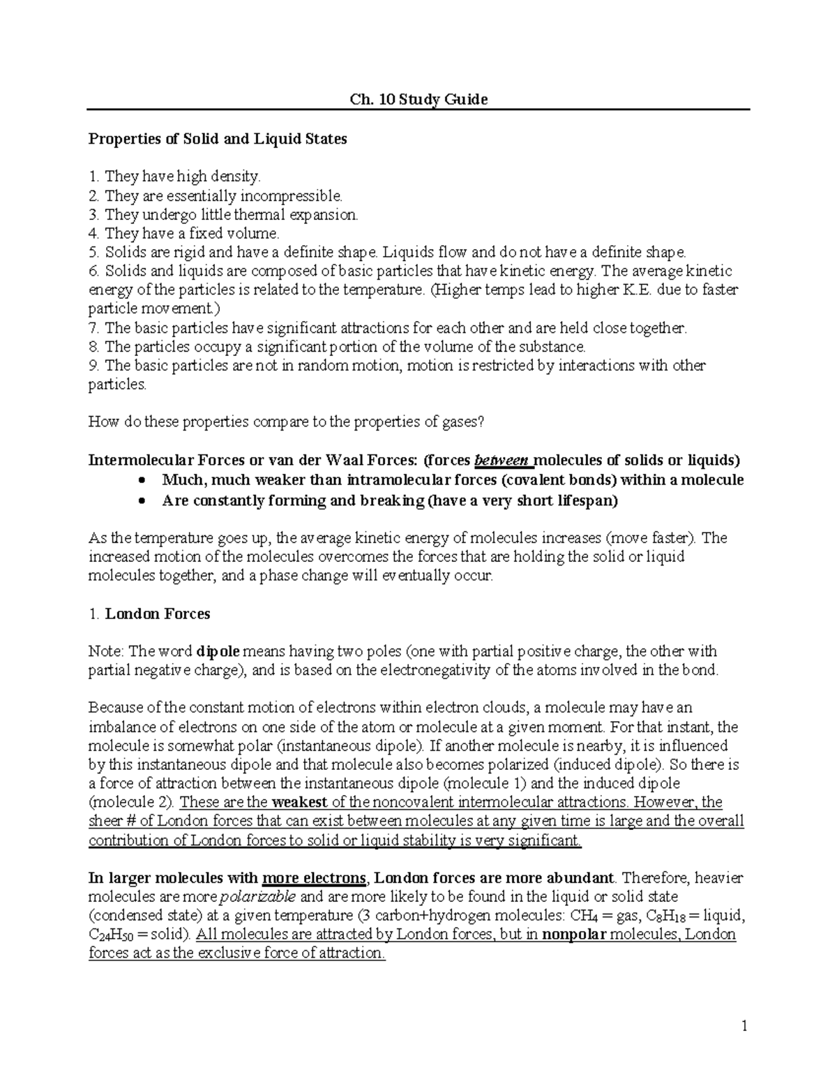 Chapter 10 - Liquids and Solids Study Guide - Ch. 10 Study Guide ...