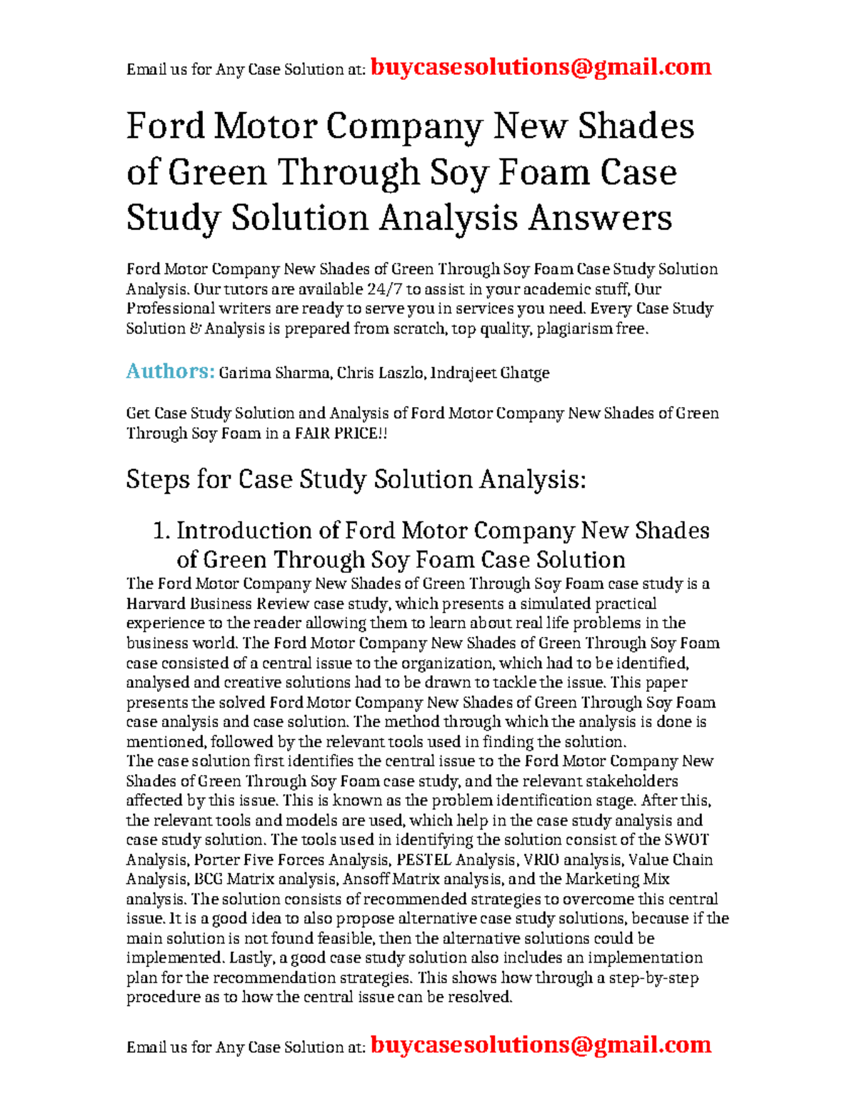Case Solution Ford Motor Company New Shades of Green Through Soy Foam ...