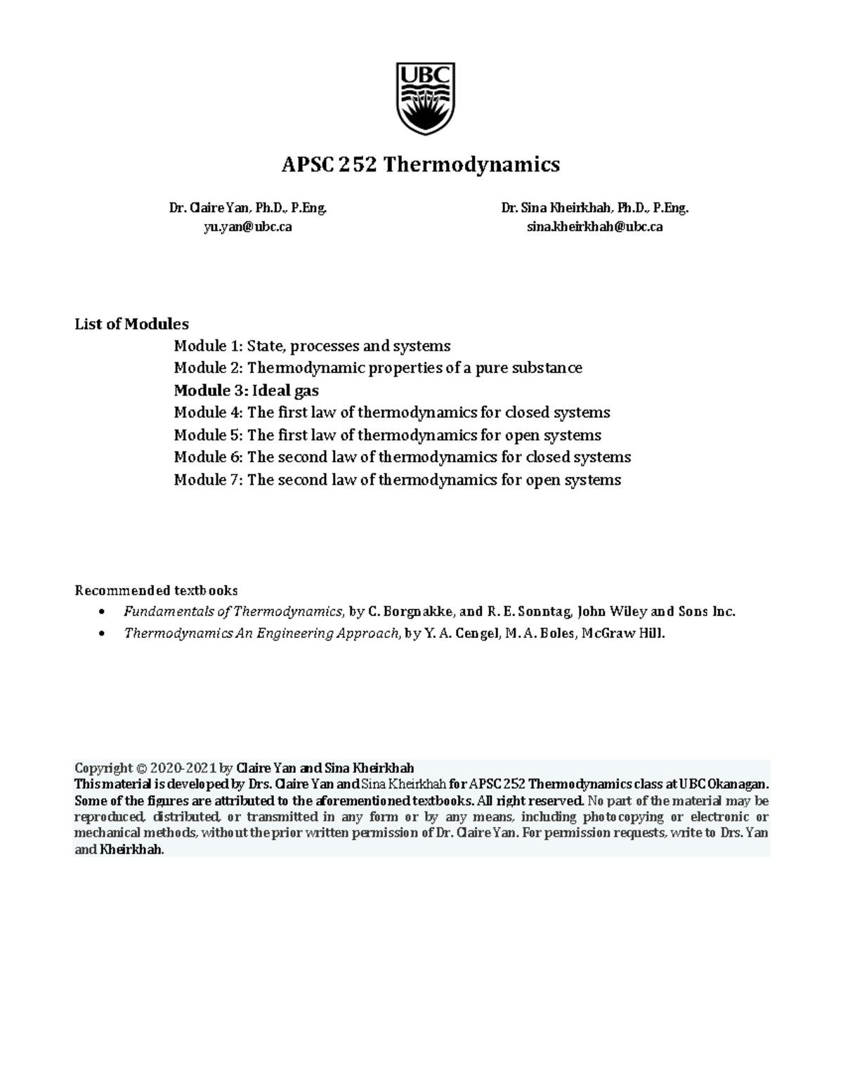 Blank version of M3 - asdfas - APSC 252 Thermodynamics Dr. Claire Yan ...