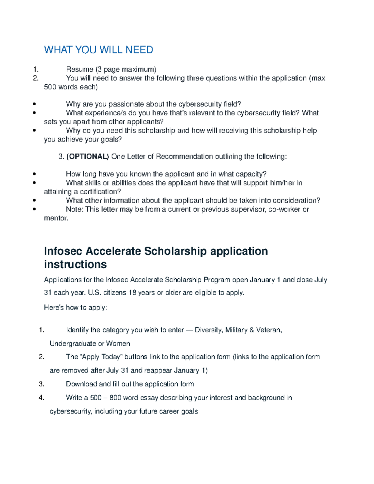 SAIC Cissp Scholarship - WHAT YOU WILL NEED Resume (3 page maximum) You ...
